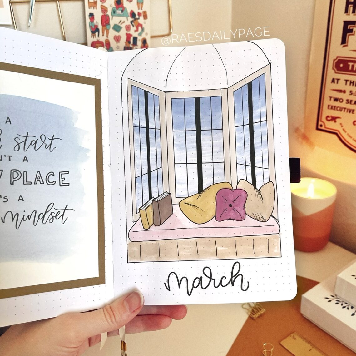 March Bullet Journal Set-Up | Cozy, Window Theme - Rae's Daily Page